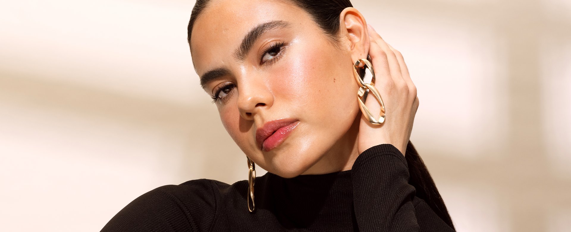 A woman with glossy like lips