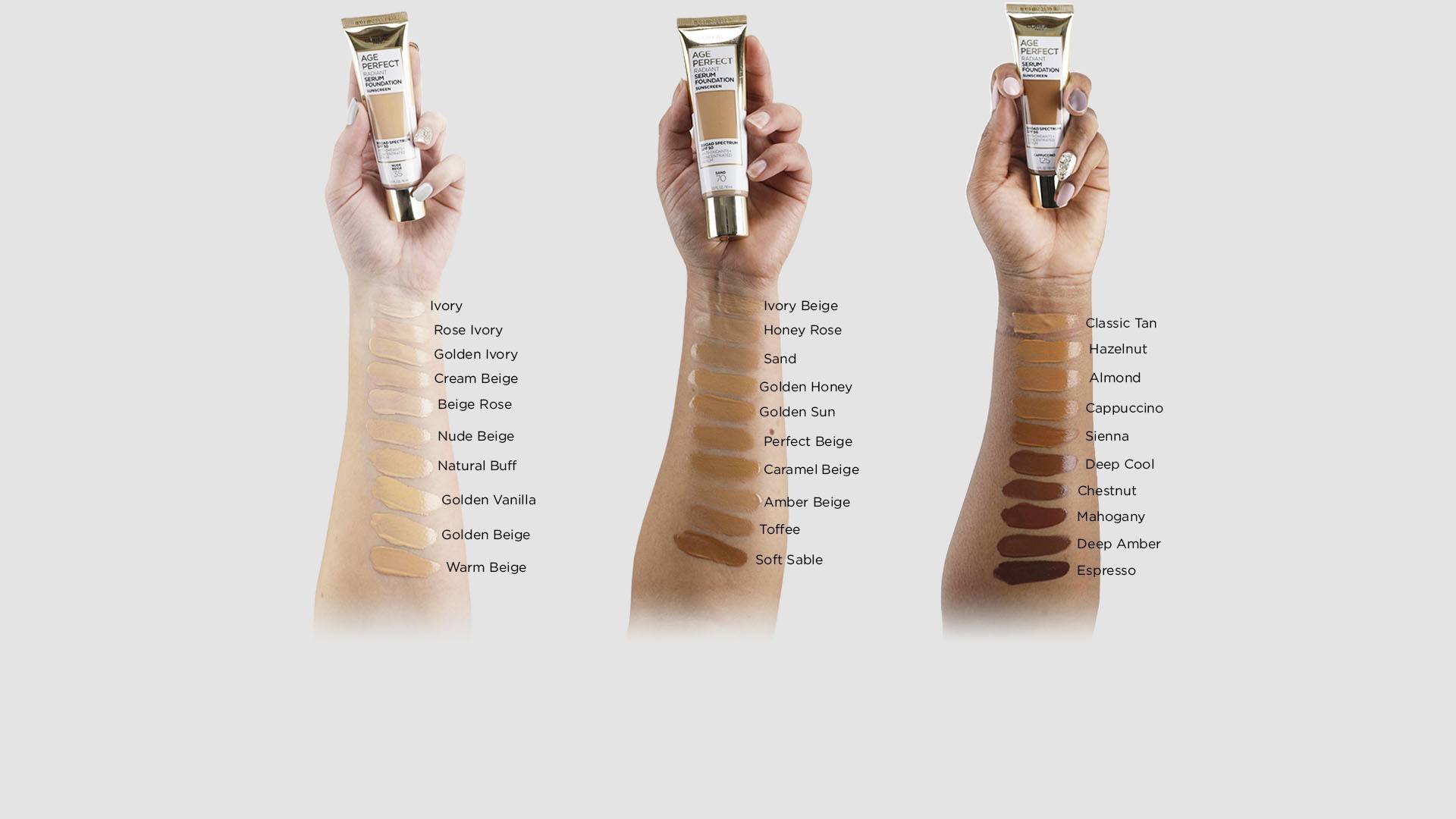 L’Oréal Age Perfect Makeup Serum Foundation Swatches - L’Oréal Paris